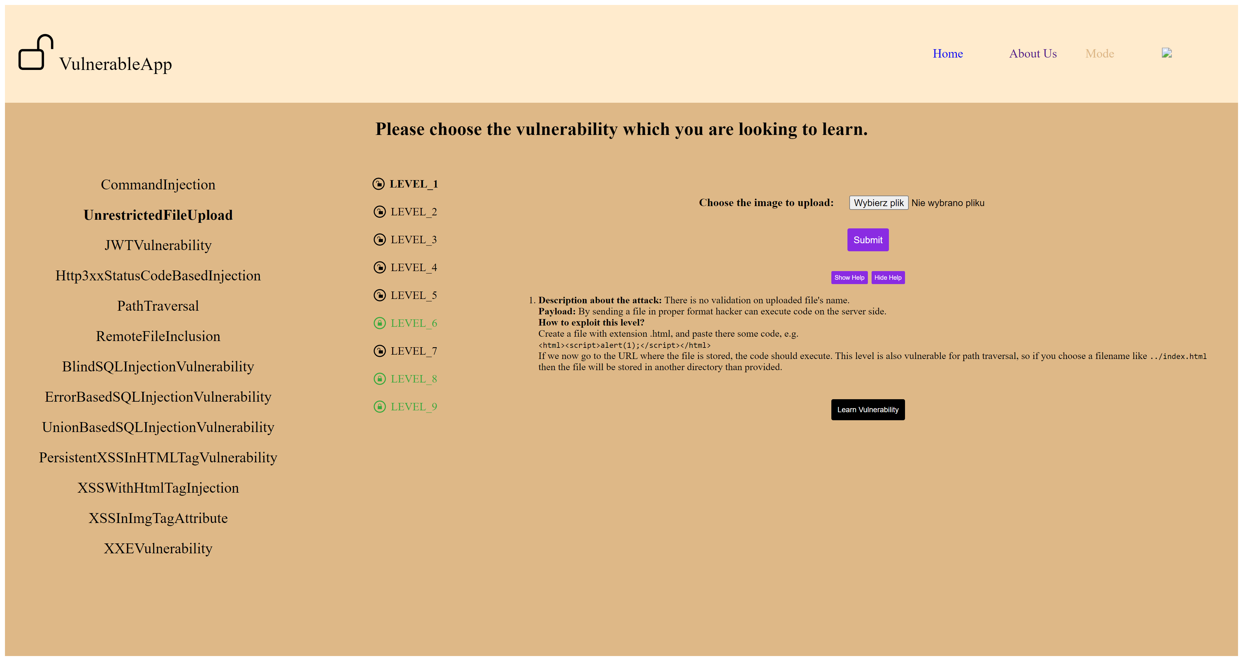 Add Payload Description For Unrestricted File Upload Vulnerability And Mark Secure Levels By