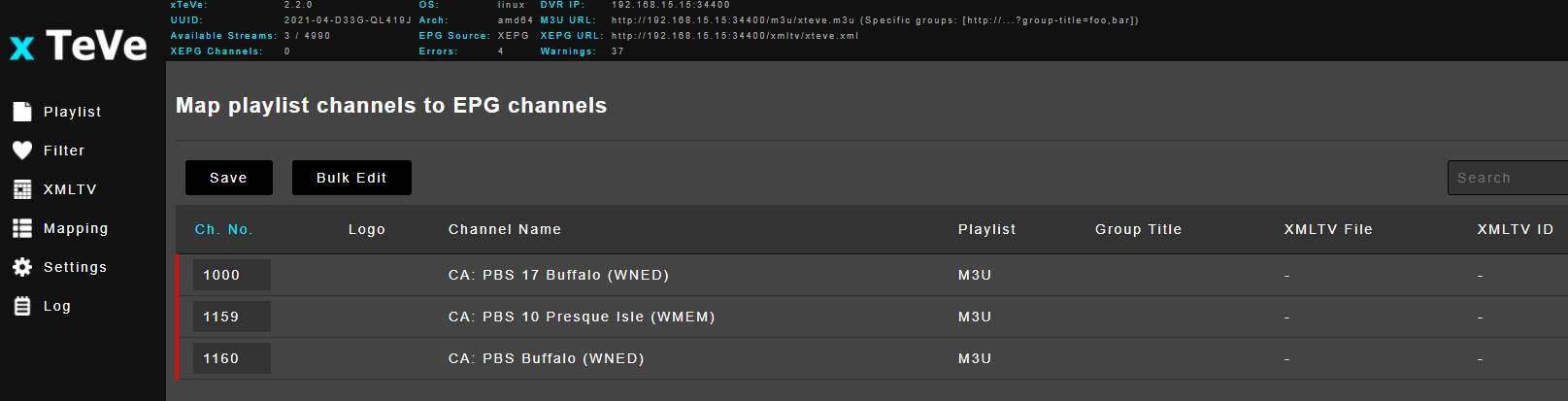 Channel listings in Mapping only listing channels from first filter · Issue #237 · xteve-project ...