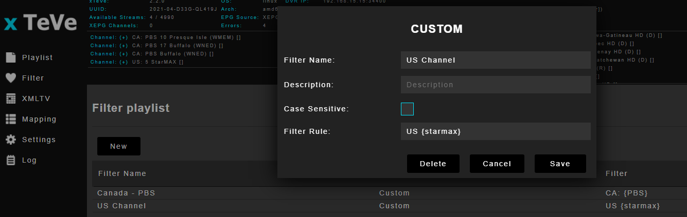 Channel listings in Mapping only listing channels from first filter · Issue #237 · xteve-project ...