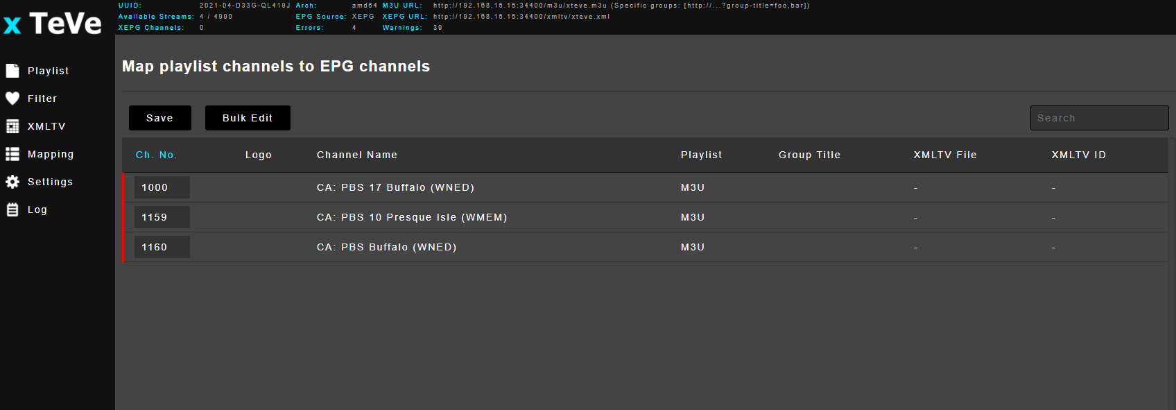 Channel listings in Mapping only listing channels from first filter · Issue #237 · xteve-project ...