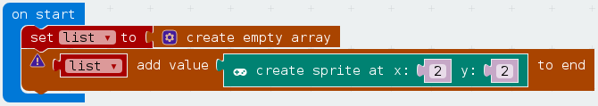 micro:bit blocks - can't create empty sprite array · Issue #2451 · microsoft/pxt · GitHub