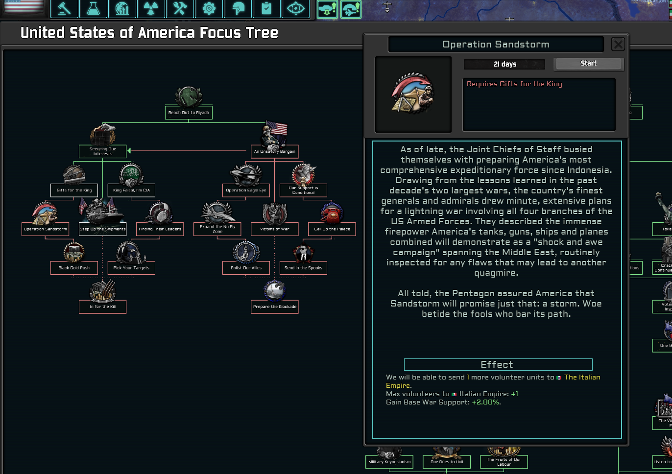 USA - Supporting Saudi Arabia focus tree lets you send volunteers to ...