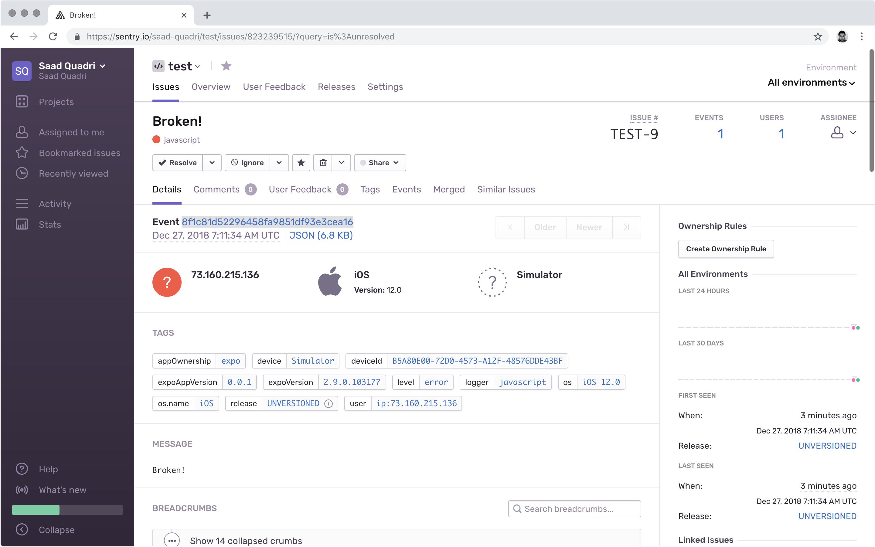 Sentry.lastEventId() always returns null · Issue #527 · getsentry/sentry-react-native · GitHub