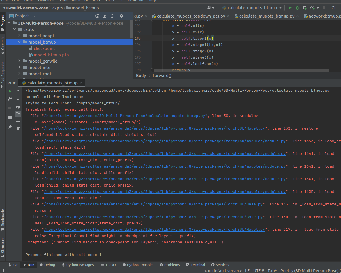 checkpoint is not compatible with the network architecture · Issue #24 · 3dpose/3D-Multi-Person ...