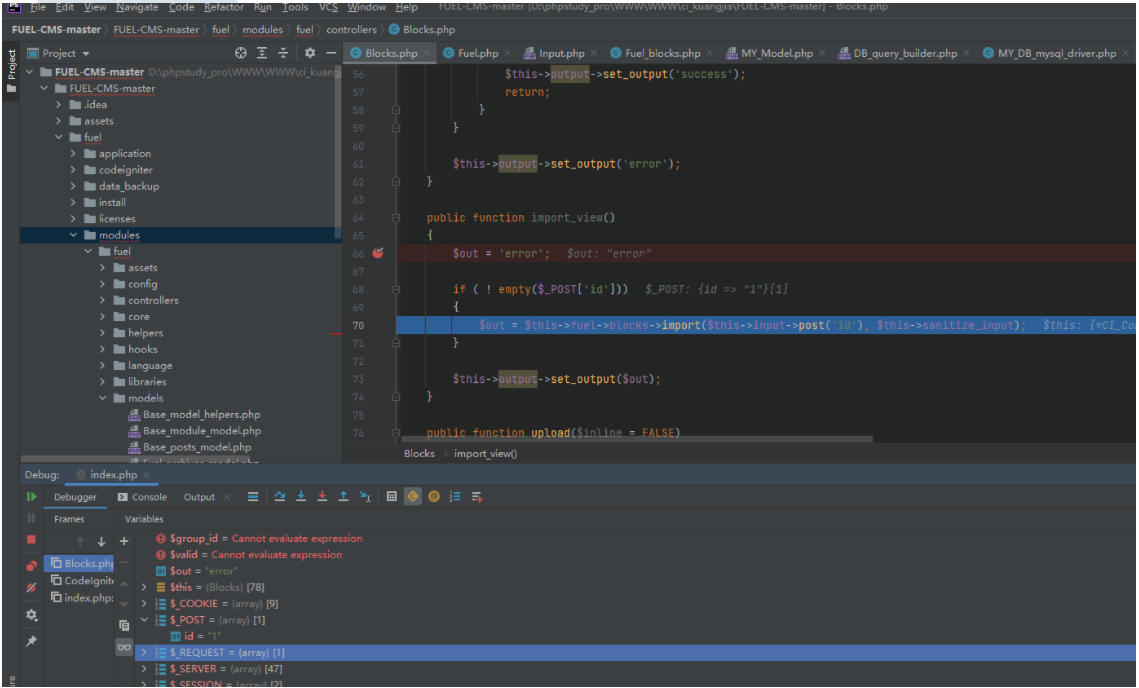 FUEL CMS 1.5.2 allows SQL Injection via parameter 'id' in fuel/modules/fuel/controllers/Blocks ...