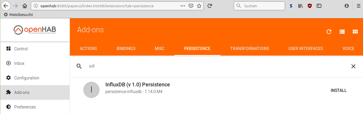 After successful installation of influxDB via OpenHABian Config Tool, PAPERUI still shows it as ...