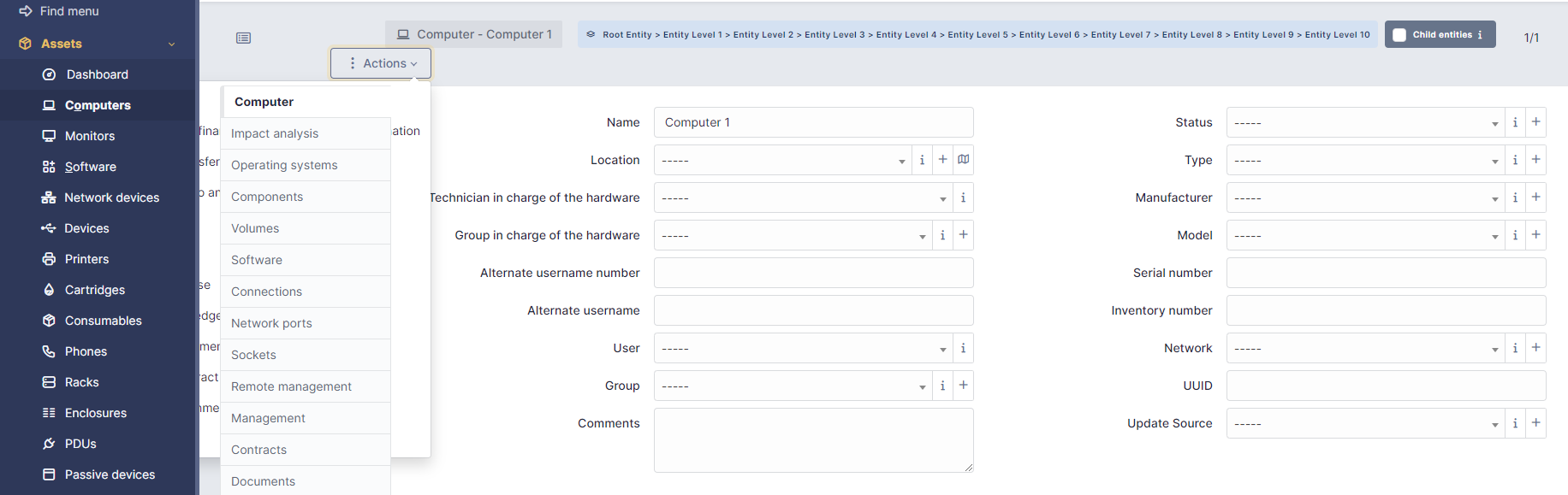 Computer Actions Menu Not Visible In Case Of Long Entity Names · Issue 14165 · Glpi Project