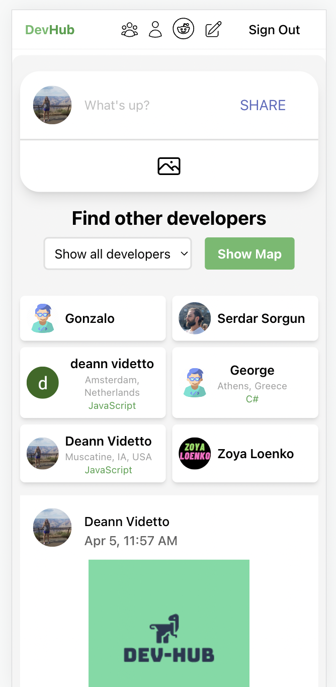 GitHub - dinbusan/dev-hub: Social media website for developers built using React.js, JavaScript ...