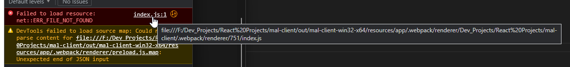 Changing name in package json from "main_window" to "" causes the rendered out to be bundled ...