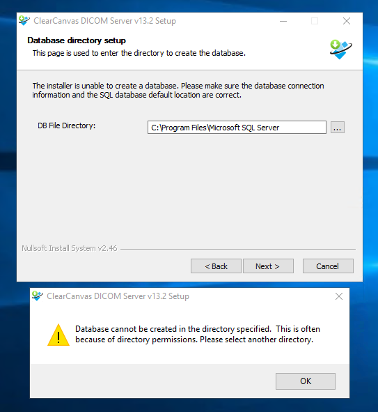 ClearCanvas Server 13.2 cannot get past "Database directory setup" when installing. · Issue #235 ...