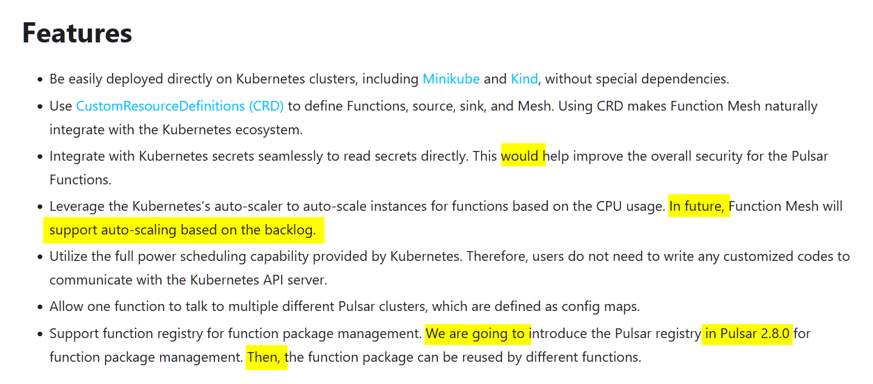 [doc] Section Features Partly Outdated · Issue 499 · Streamnative Function Mesh · Github