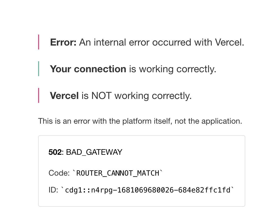BAD_GATEWAY : ROUTER_CANNOT_MATCH · vercel next.js · Discussion #48168 · GitHub