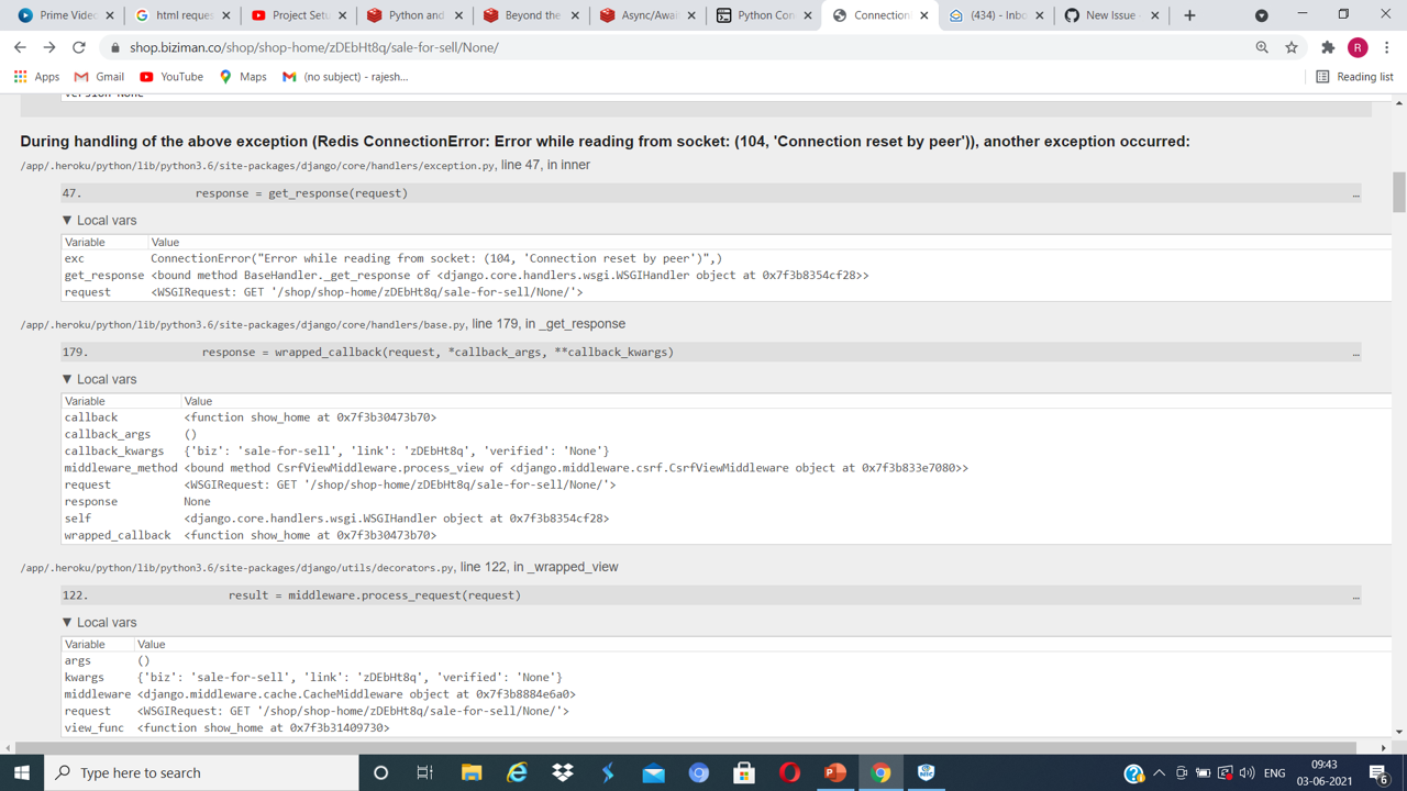 Django-Redis on Heroku: Error while reading from socket: (104, 'Connection reset by peer ...