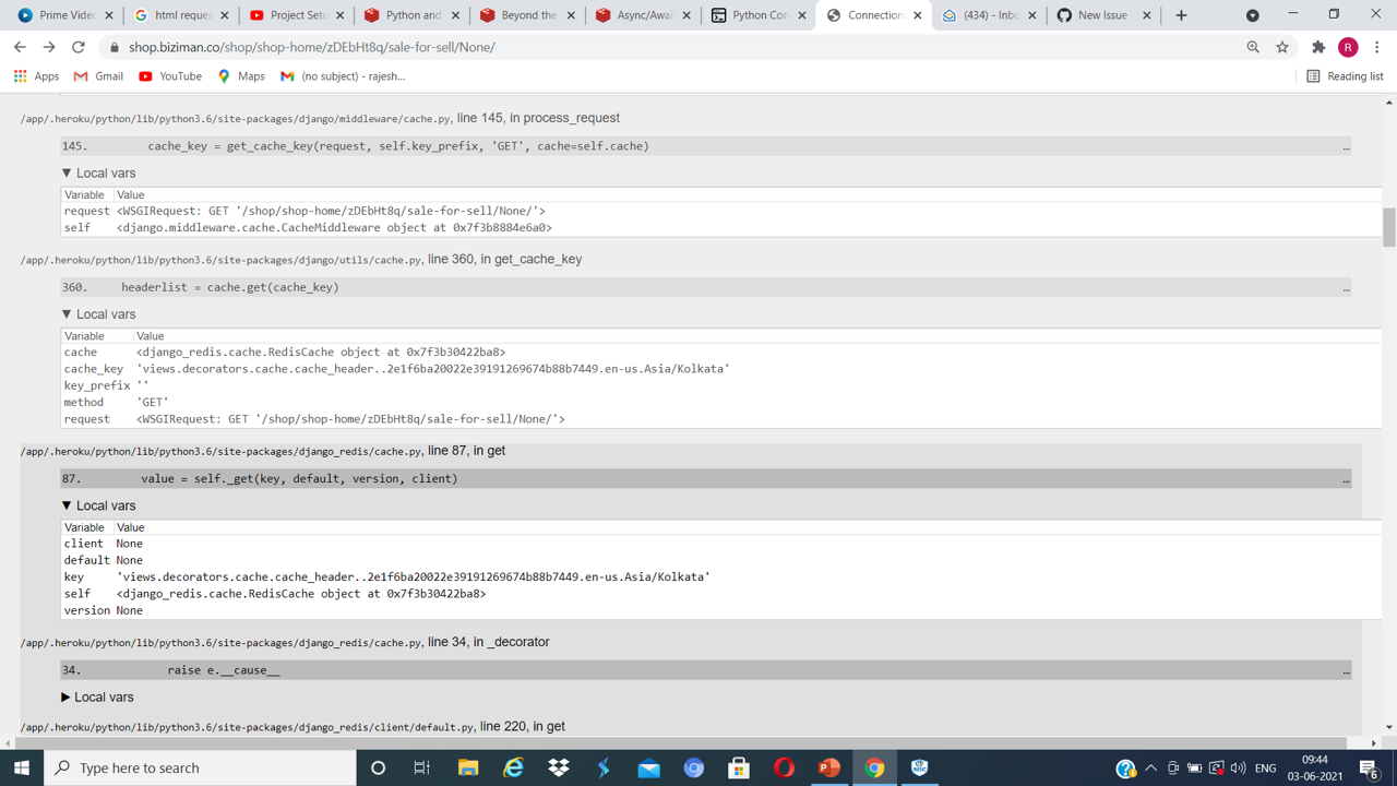 Django-Redis on Heroku: Error while reading from socket: (104, 'Connection reset by peer ...
