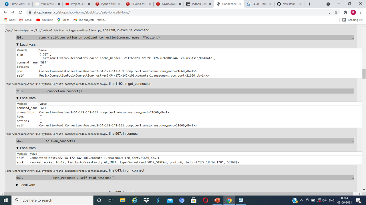 Django-Redis on Heroku: Error while reading from socket: (104, 'Connection reset by peer ...