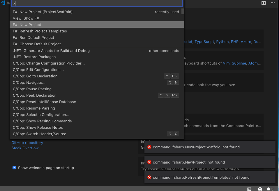 Getting 'command fsharp.NewProject not found' error on Mac · Issue #1120 · ionide/ionide-vscode ...