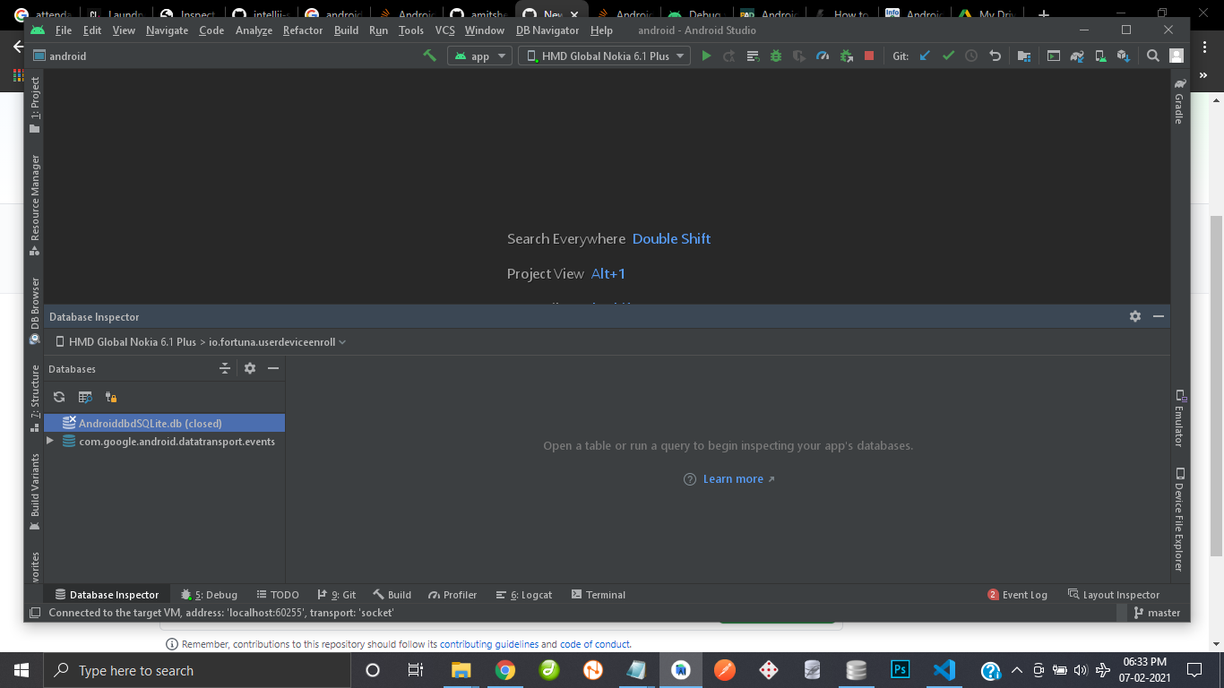 I Am Trying To Use Database Inspector In Android Studio Always Showing 