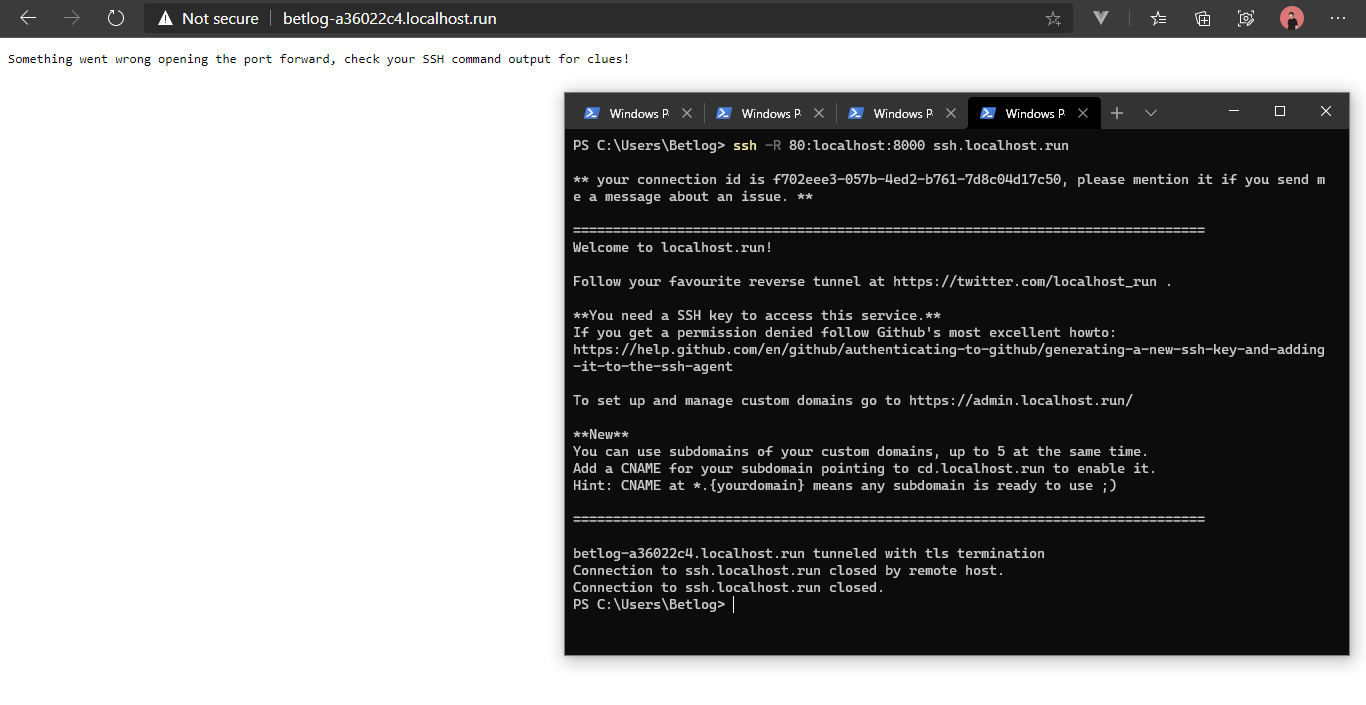 Terminating SSH connection when visiting the tunneled website · Issue ...