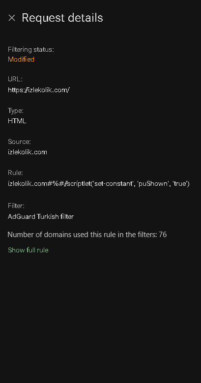 In the `Filtering Log` make the show only relevant domain name instead of irrelevant domain ...