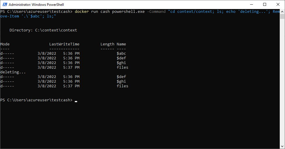 Windows servercore containers: Not possible to delete files/folders ...