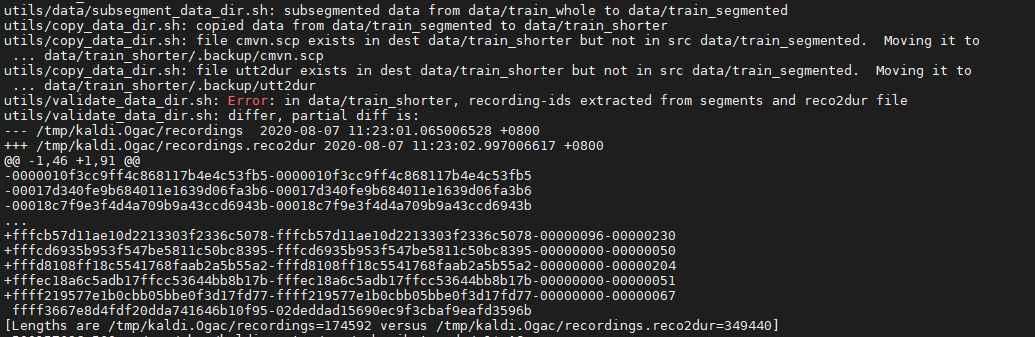 utils/validate_data_dir.sh, Error: in data/train_shorter, recording-ids extracted from segments ...