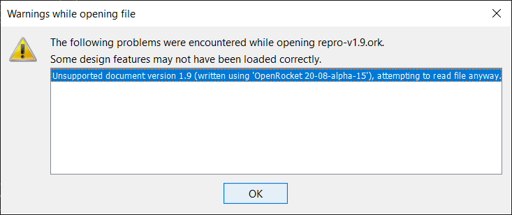 Graceful behavior when opening future file formats · Issue #704 · openrocket/openrocket · GitHub