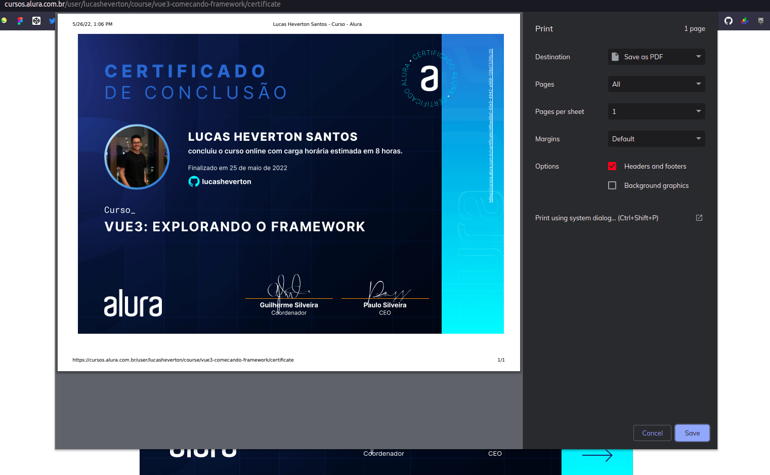Hora de imprimir o certificado. · Issue #669 · caelum/alura-funcionalidades · GitHub