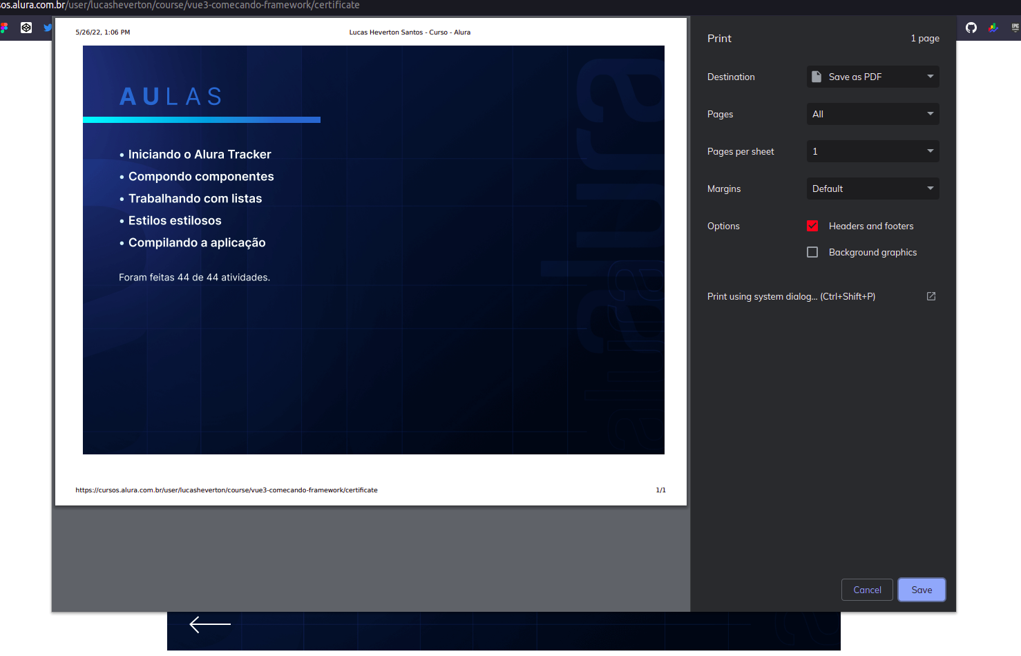 Hora de imprimir o certificado. · Issue #669 · caelum/alura-funcionalidades · GitHub