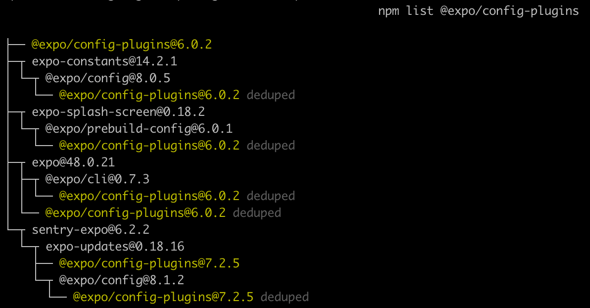 Conflict With Expoconfig Plugins Versions Using Sentryexpo 620 And Expo Sdk 48 · Issue 375 4531