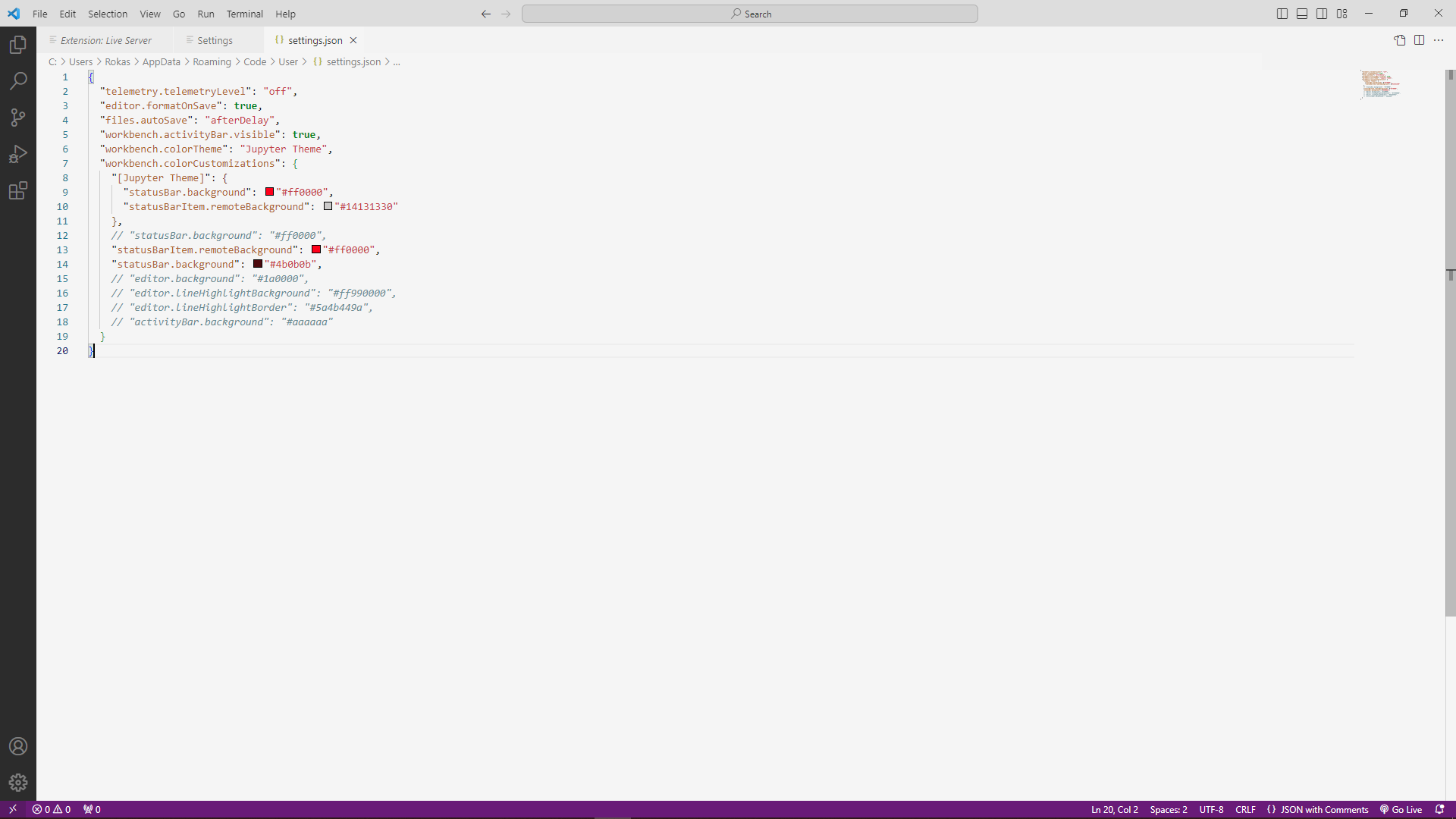 "workbench.colorCustomizations" doesn't work · Issue #194996 · microsoft/vscode · GitHub
