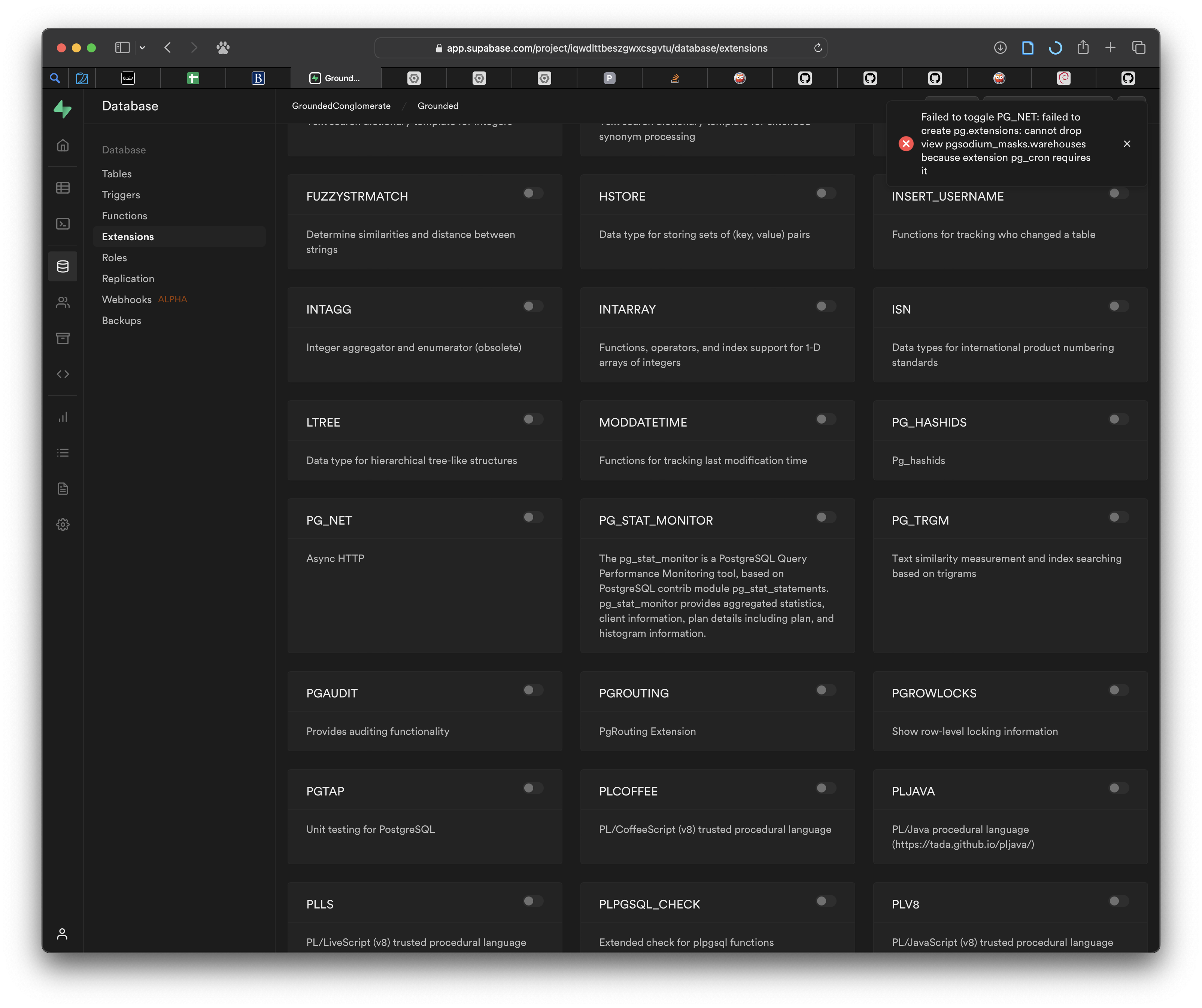 Cannot enable extensions after using pgsodium · Issue #10266 · supabase/supabase · GitHub