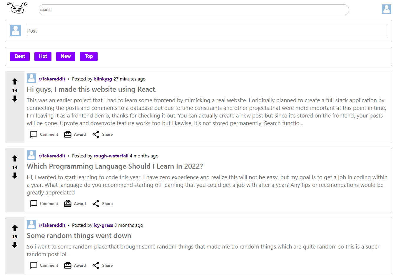 GitHub - blinky1994/rareddit-frontend: Reddit clone website built with react (Practice Project)