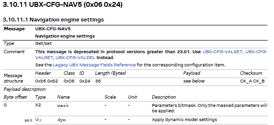 Possible :) bug in use of UBX-CFG-NAV5 within SFE_UBLOX_GNSS::setDynamicModel() · Issue #100 ...