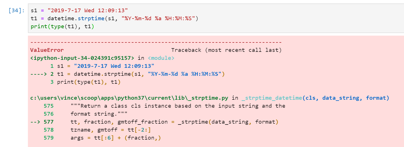 ValueError: time data '2019-7-17 Wed 12:09:13' does not match format '%Y-%m-%d %a %H:%M:%S ...