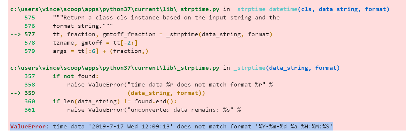 ValueError: time data '2019-7-17 Wed 12:09:13' does not match format '%Y-%m-%d %a %H:%M:%S ...