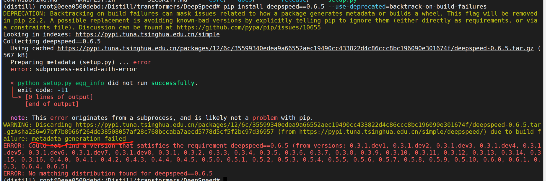 [BUG] pip install deepspeed==0.6.5 failed · Issue #1982 · deepspeedai ...