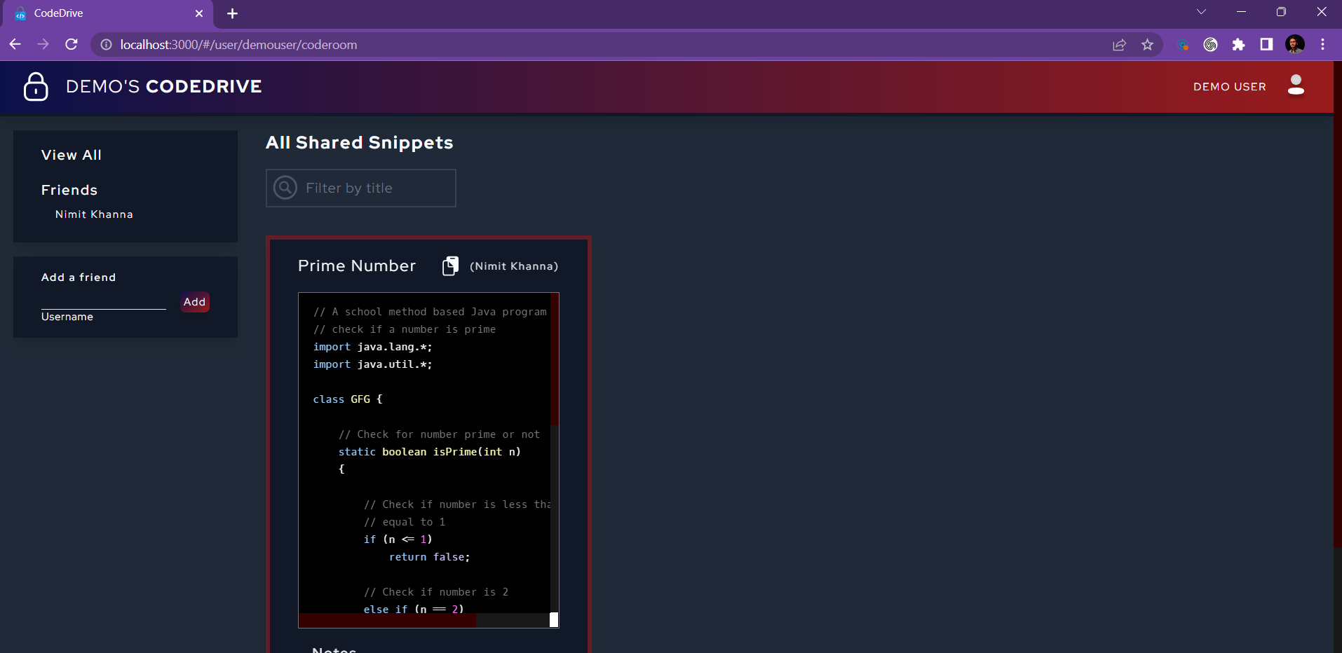 GitHub - Nimit3-droid/codeDrive: A web app to store code and share with friends