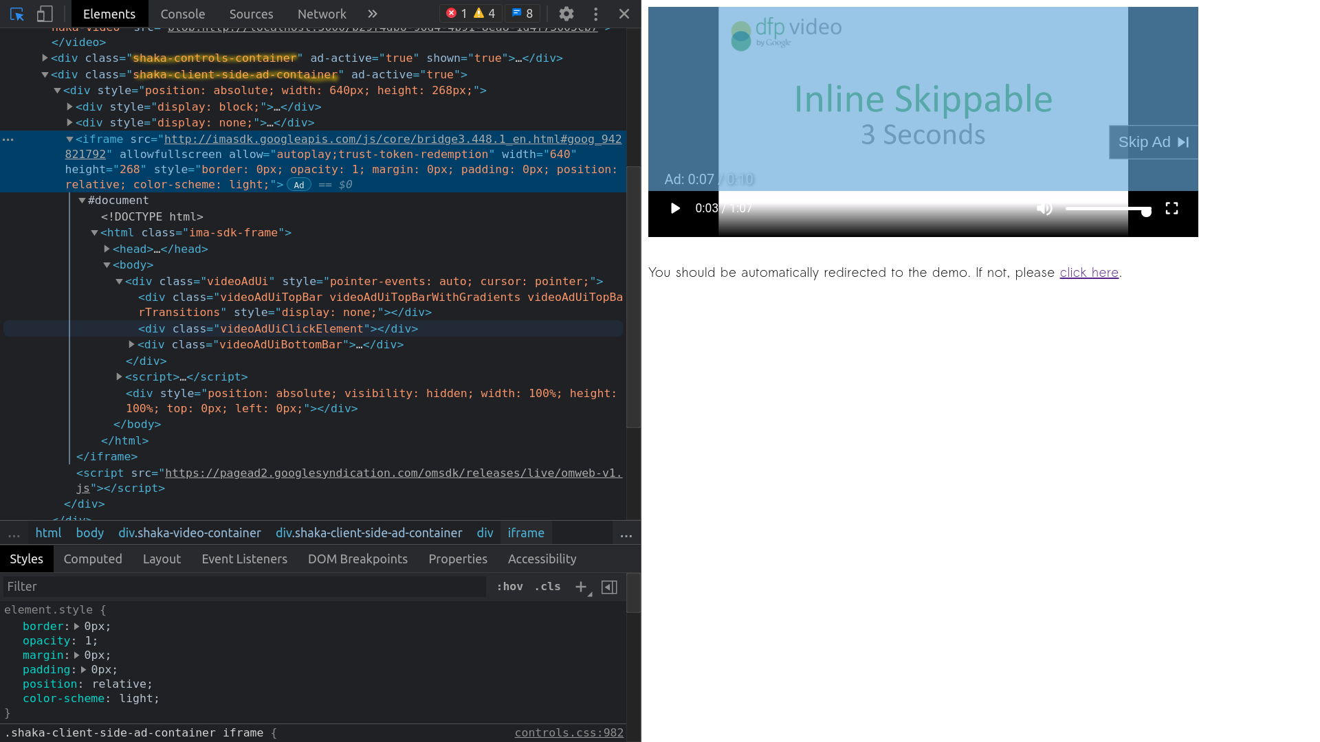 "Skip ad" button not clickable · Issue #3284 · shaka-project/shaka-player · GitHub