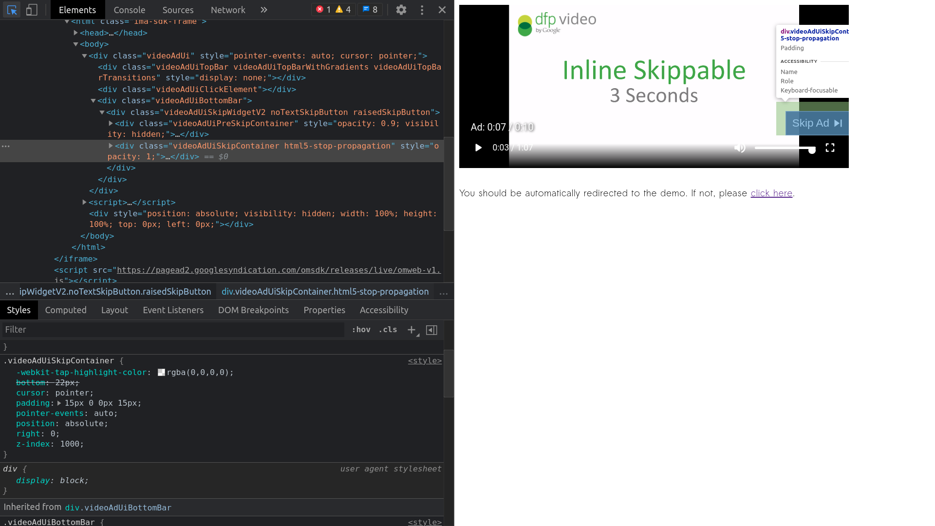 "Skip ad" button not clickable · Issue #3284 · shaka-project/shaka ...
