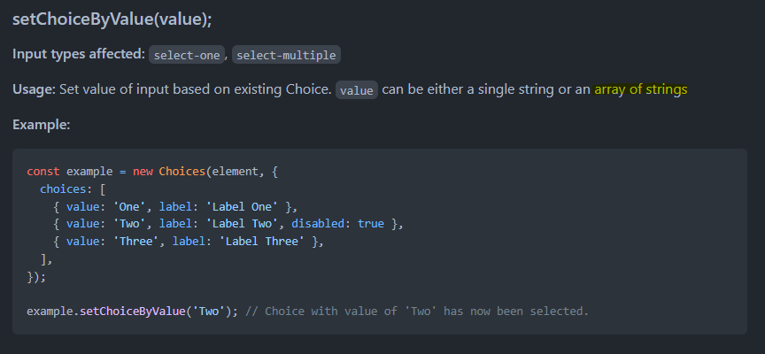 wrong parameter type for setChoiceByValue · Issue #1017 · Choices-js/Choices · GitHub