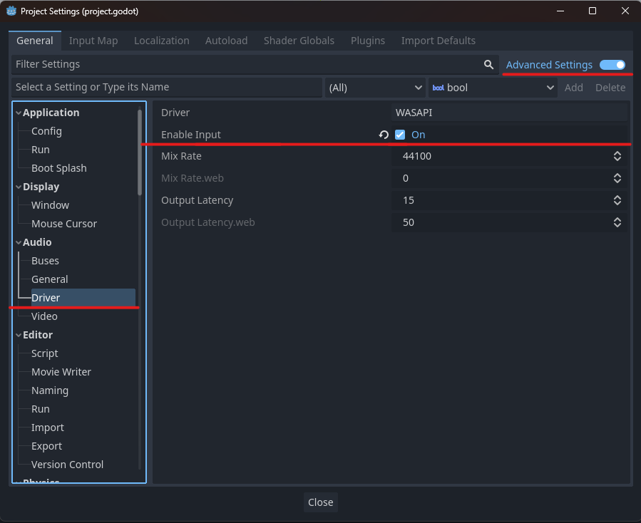Enable Audio Input option not showing in Project Settings > Audio · Issue #76032 · godotengine ...
