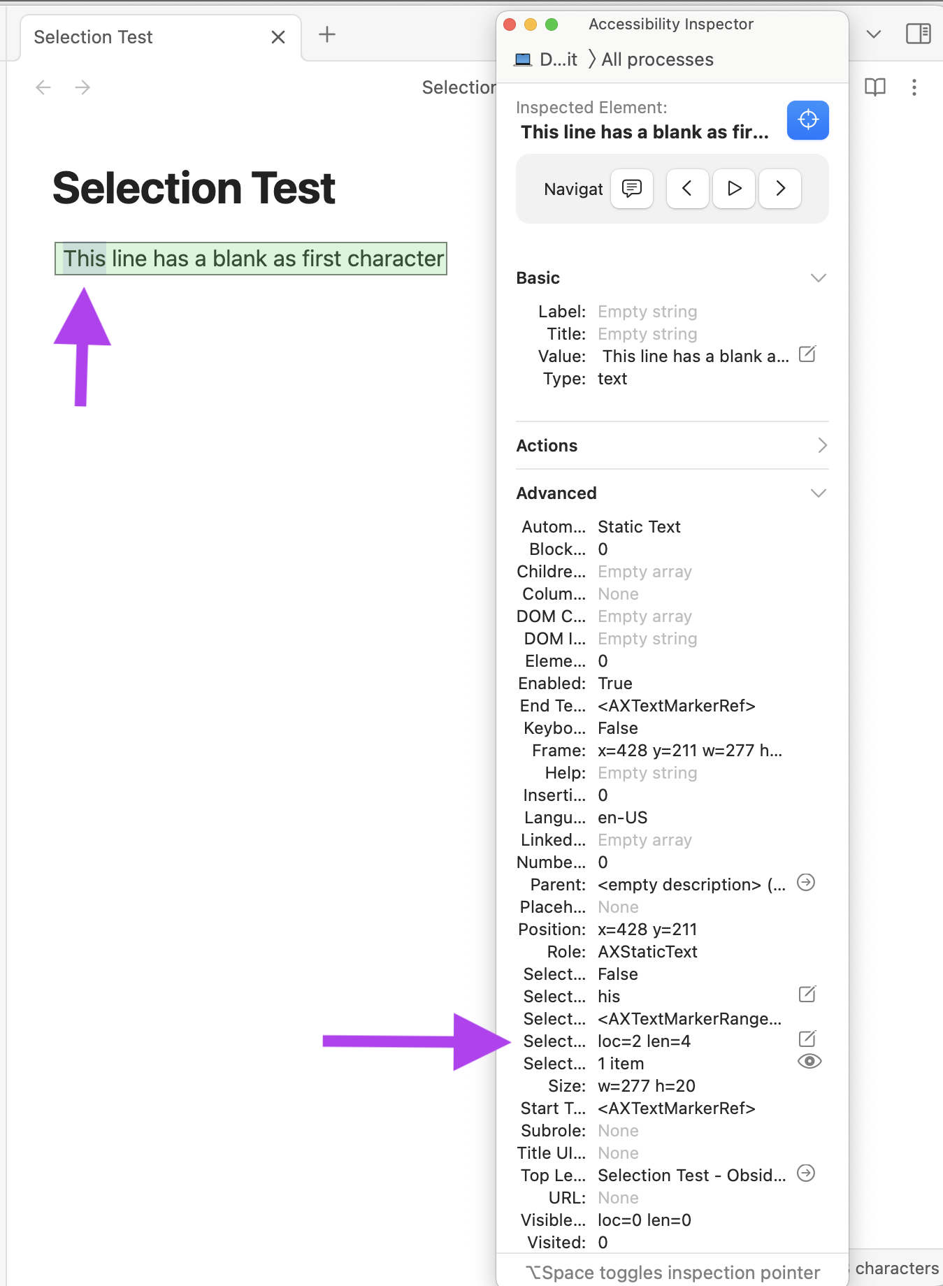 [Bug]: Text selection via accessibility on macOS broken when lines ...