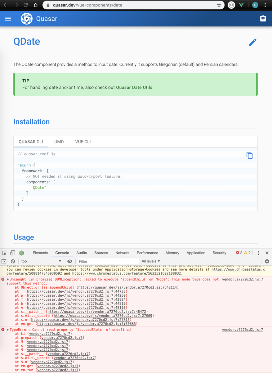 Docs Landing On Qdate Doesnt Load Examples And Spits A Js Error · Issue 5535