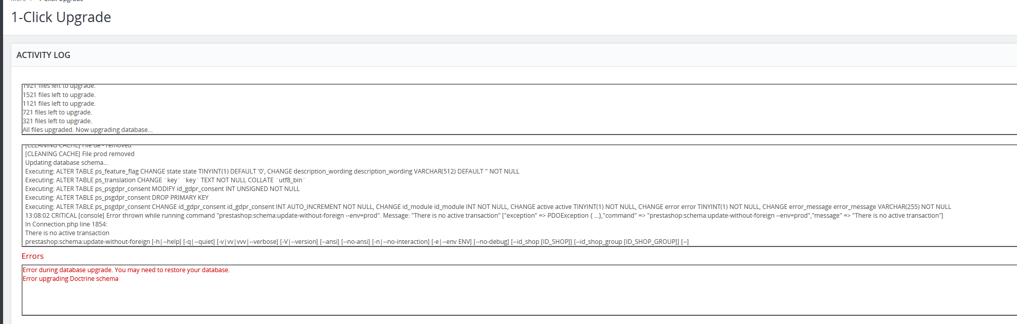 Database Error Upgrading From 803 To 804 Error Upgrading Doctrine