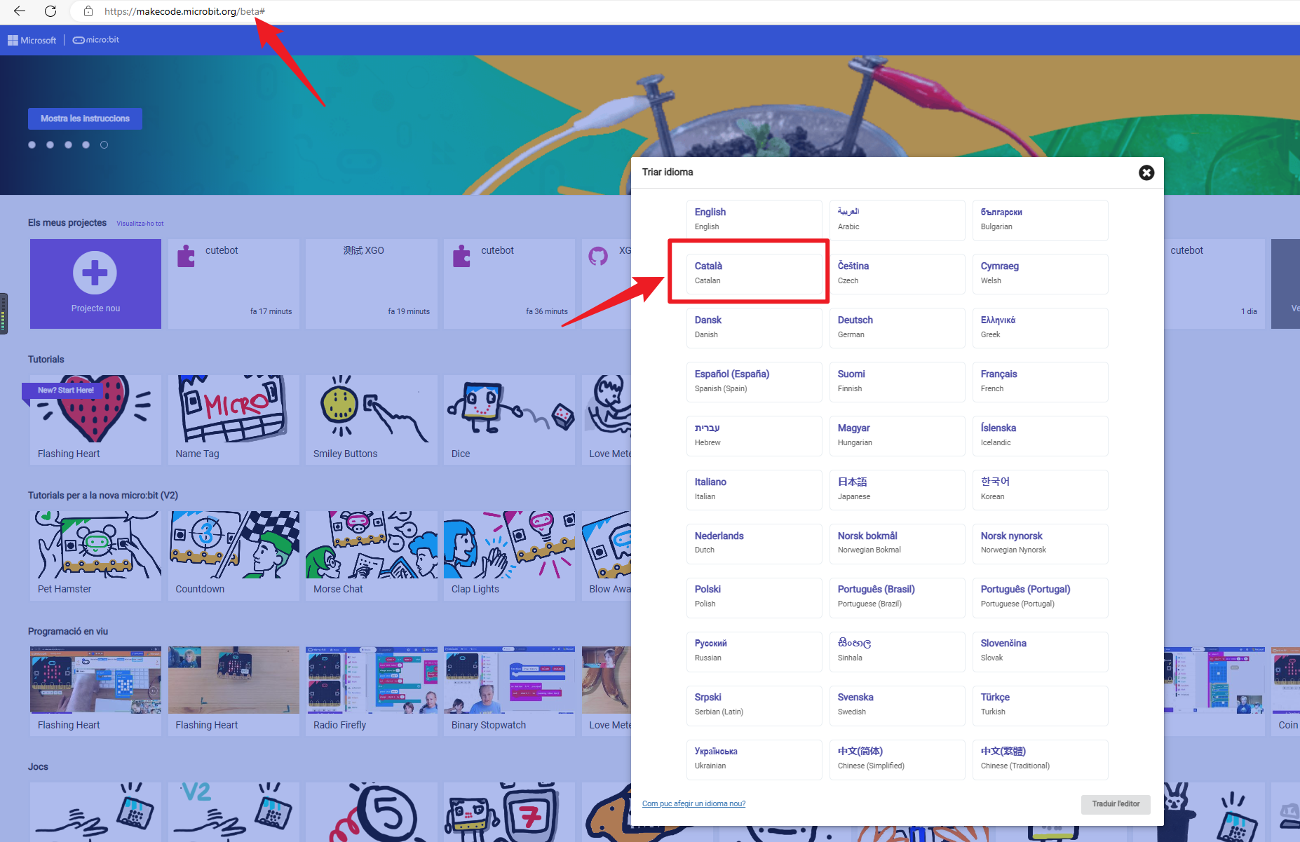 The beta version of makecode experienced a stuck situation when switching to the language ...