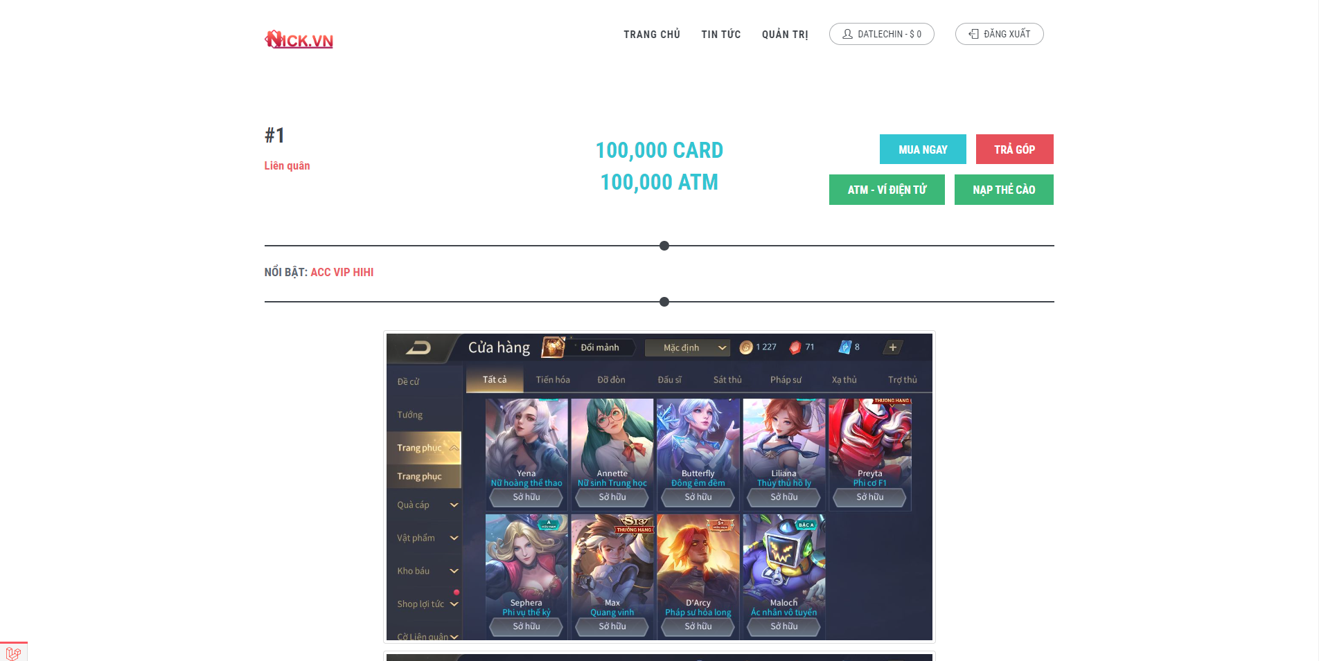 Cần bán - Mã nguồn Shop bán nick game tự động đầy đủ chức năng | Diễn ...