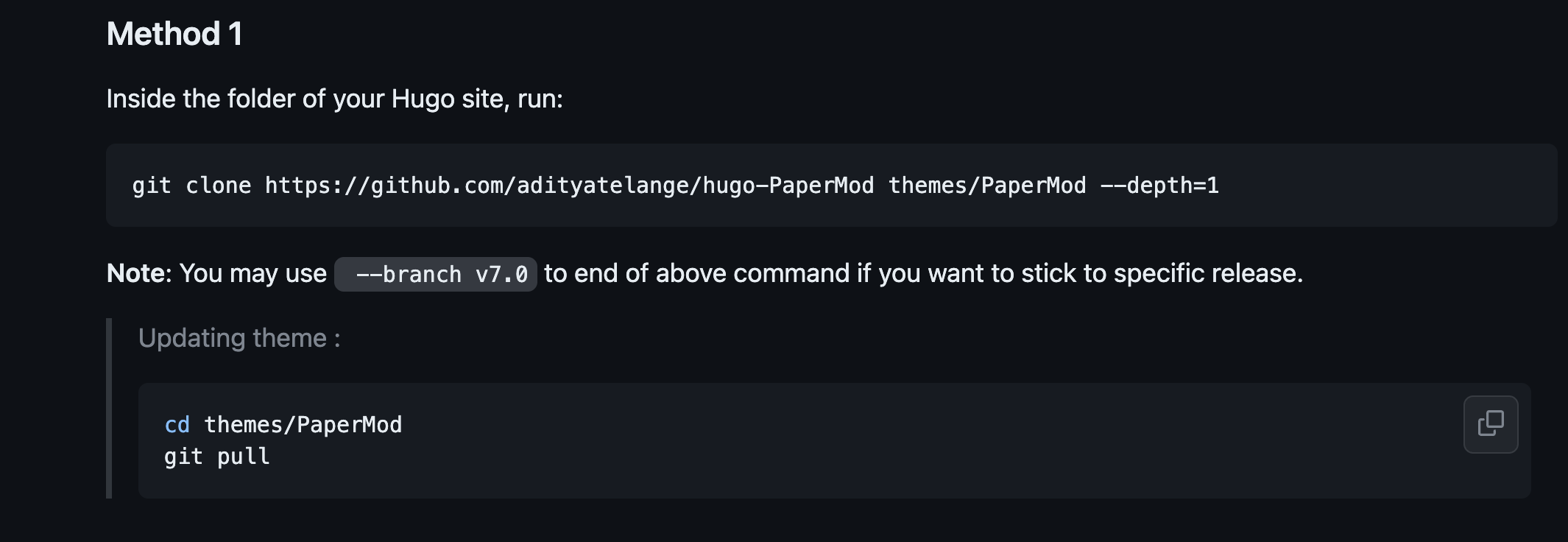 the command for updating the theme is incorrect · Issue #1186 · adityatelange/hugo-PaperMod · GitHub