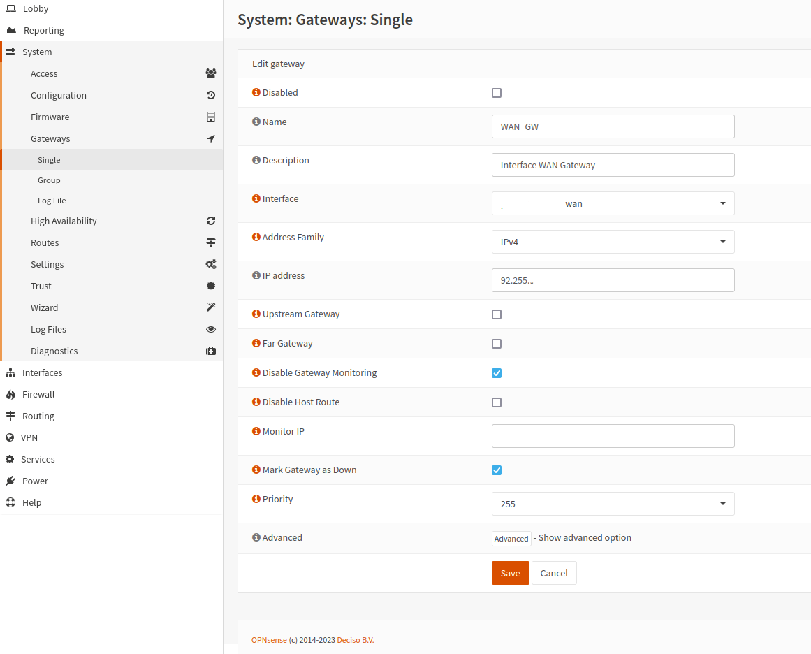 Opensense 23.1.2 puts GW as default route even though it's marked as "Down" and " Upstream ...