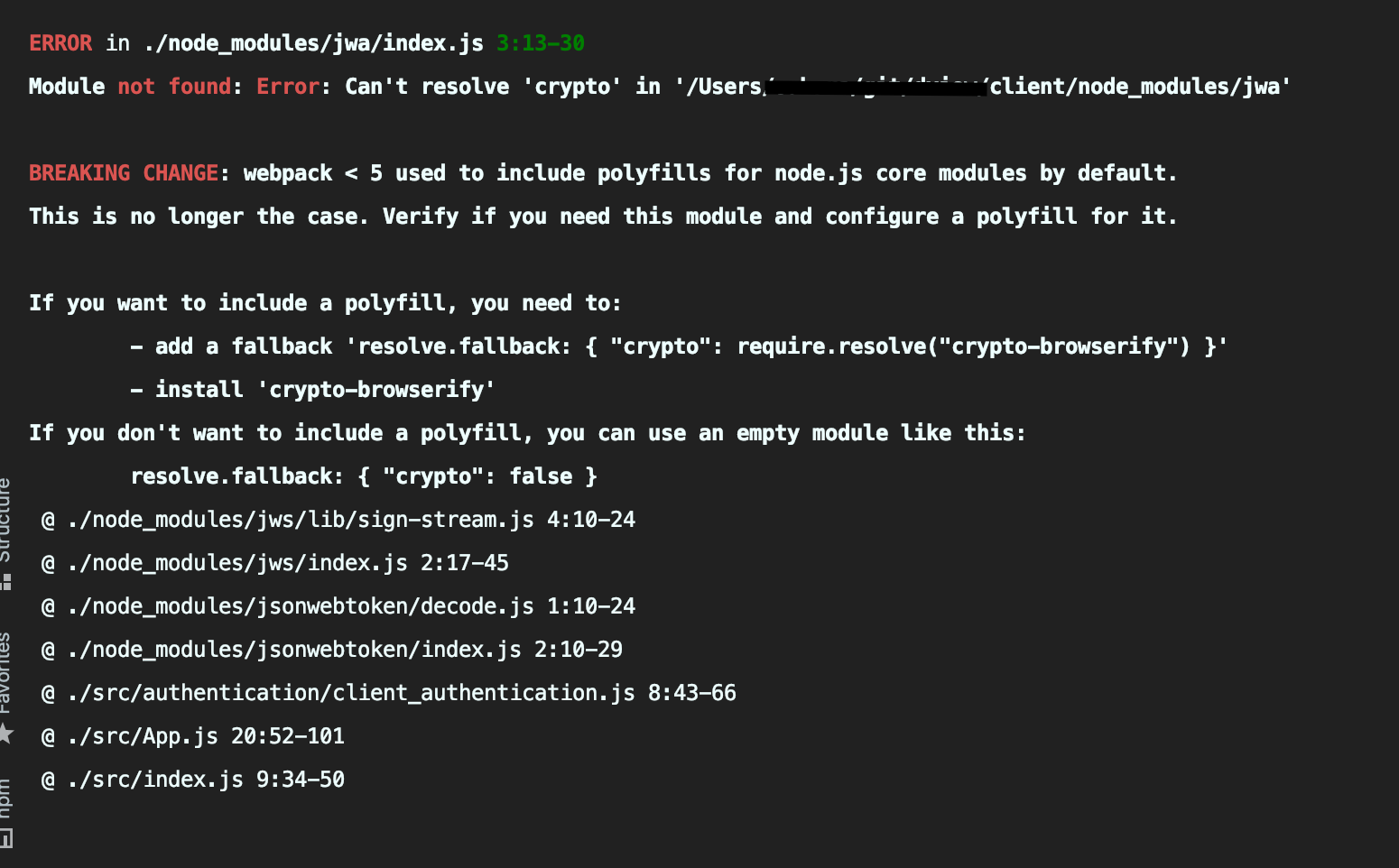 jsonwebtoken doesn't supported in webpack 5 · Issue #765 · auth0/node-jsonwebtoken · GitHub