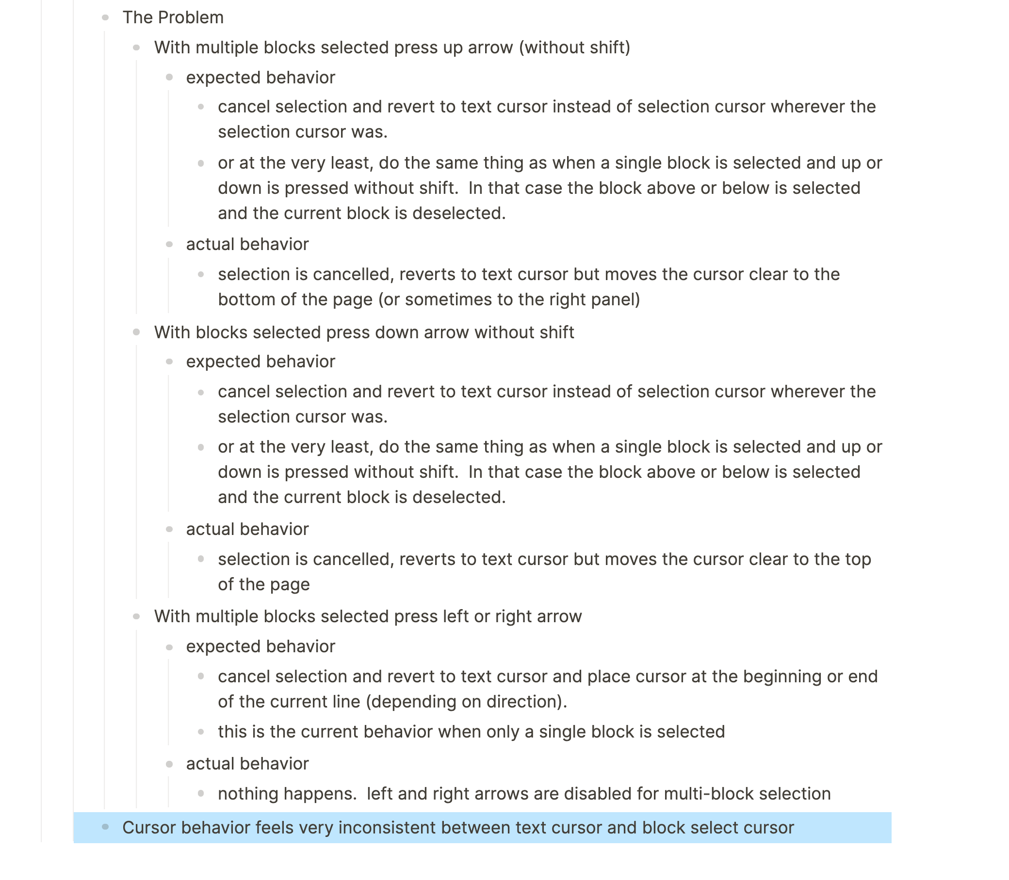 Current cursor position forgotten when navigating out of "multi ...